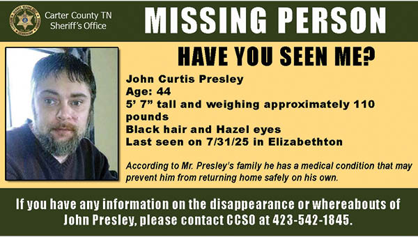 Carter County Sheriff’s Office seeks help locating missing man | Elizabethton Star
